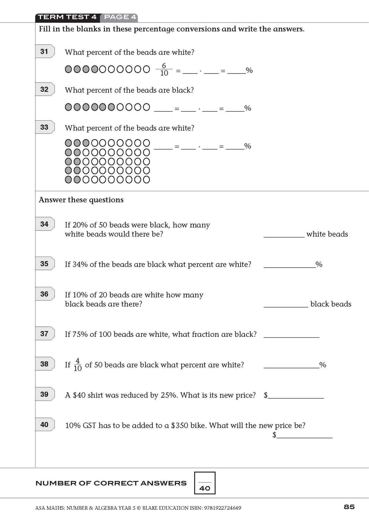 Achievement Standards Assessment: Number and Algebra Year 5