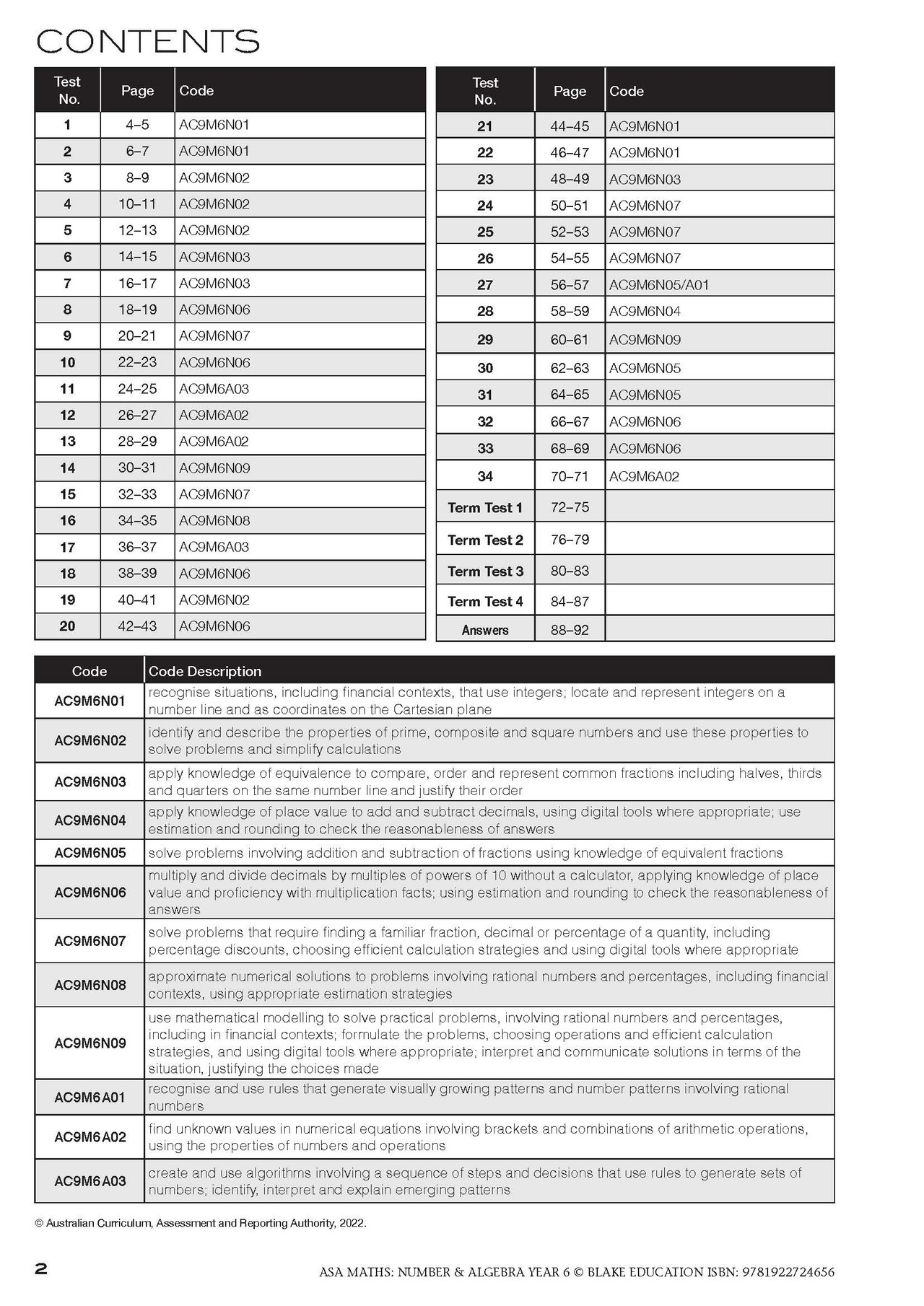 Achievement Standards Assessment: Number and Algebra Year 6