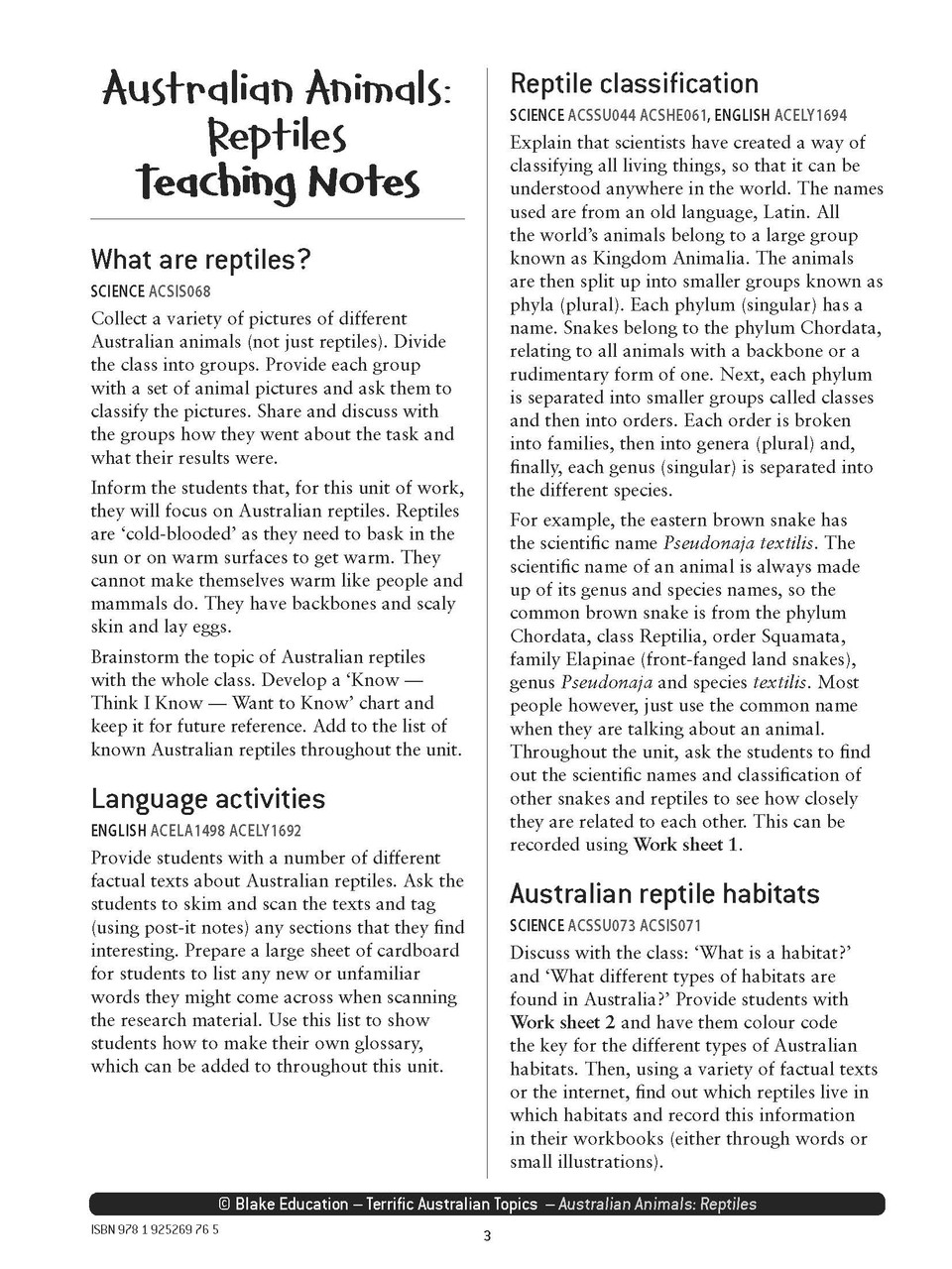 Terrific Australian Topics - Australian Animals: Reptiles - MP - Blake ...