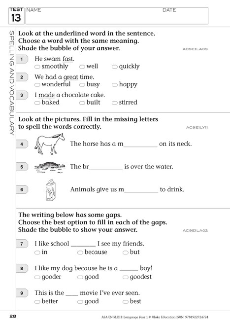 Achievement Standards Assessment: English - Language Year 1