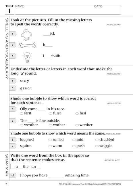 Achievement Standards Assessment: English - Language Year 2