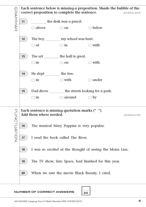Achievement Standards Assessment: English - Language Year 4