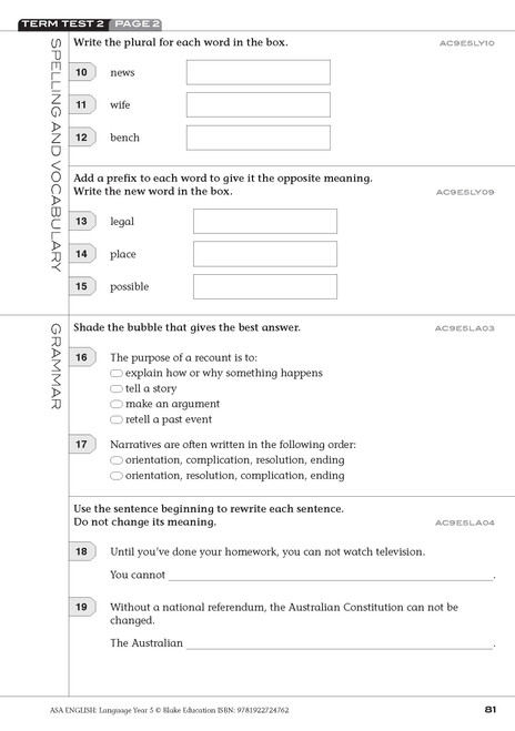 Achievement Standards Assessment: English - Language Year 5