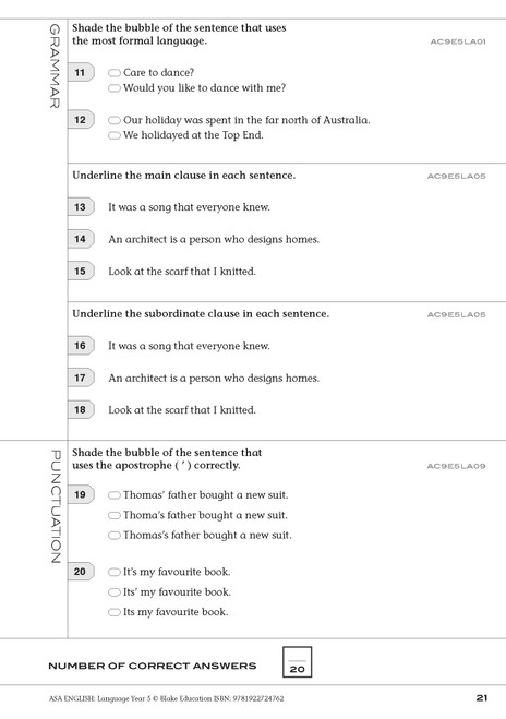 Achievement Standards Assessment: English - Language Year 5