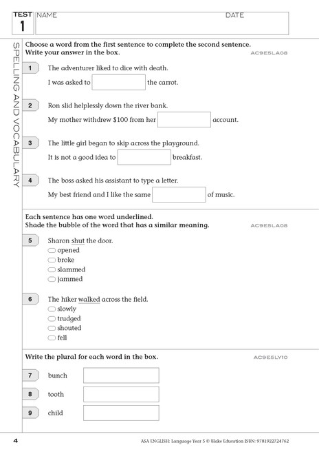Achievement Standards Assessment: English - Language Year 5
