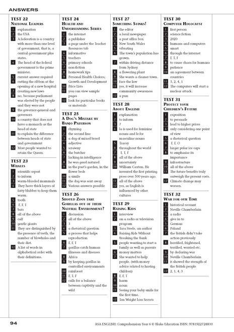 Achievement Standards Assessment: English - Comprehension Year 6