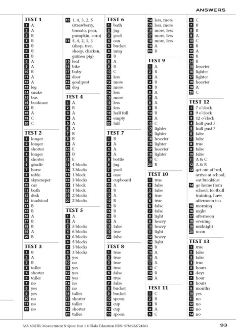 Achievement Standards Assessment: Measurement & Space, Statistics Year 1