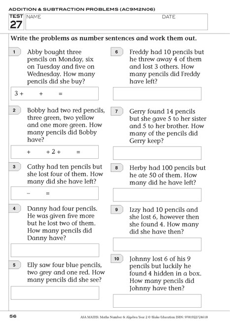 Achievement Standards Assessment: Number and Algebra Year 2