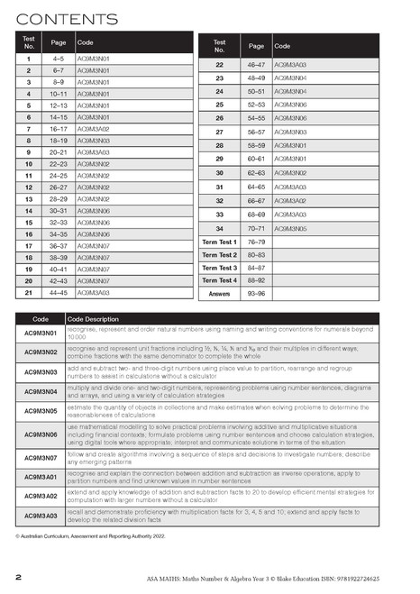 Achievement Standards Assessment: Number and Algebra Year 3