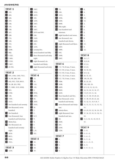 Achievement Standards Assessment: Number and Algebra Year 3