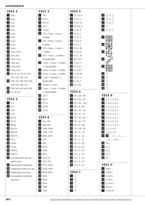 Achievement Standards Assessment: Number and Algebra Year 4