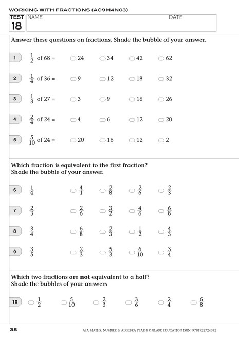 Achievement Standards Assessment: Number and Algebra Year 4