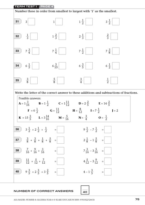 Achievement Standards Assessment: Number and Algebra Year 6