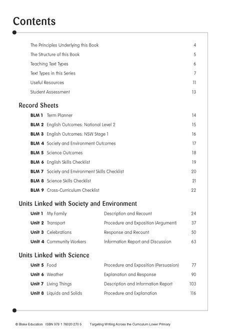Targeting Writing Across the Curriculum Lower Primary | Blake Education