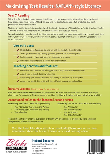 Maximising Test Results - NAPLAN*-style Year 7 Literacy: Reading ...