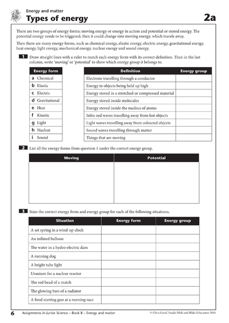 Assignments in Junior Science - Book 8 - Energy and Matter | Blake ...