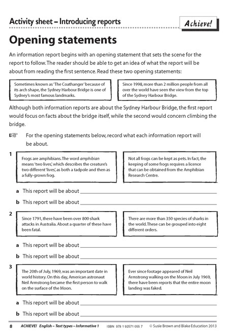 Achieve! English - Text Types, Informative 1: Information Report ...