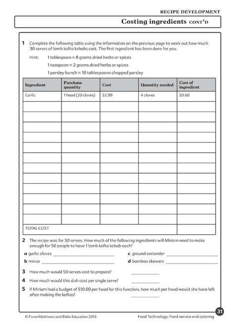 Instant Lessons - Food Technology - Food service and catering | Blake ...