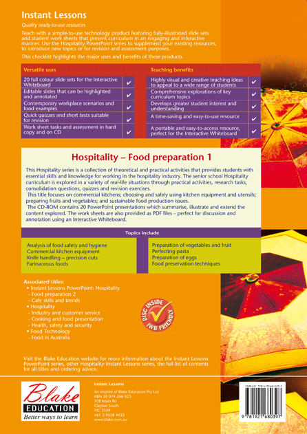Instant Lessons PowerPoint - Hospitality - Food Preparation 1 | Blake ...