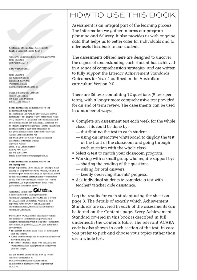 Achievement Standards Assessment: English - Comprehension Year 4