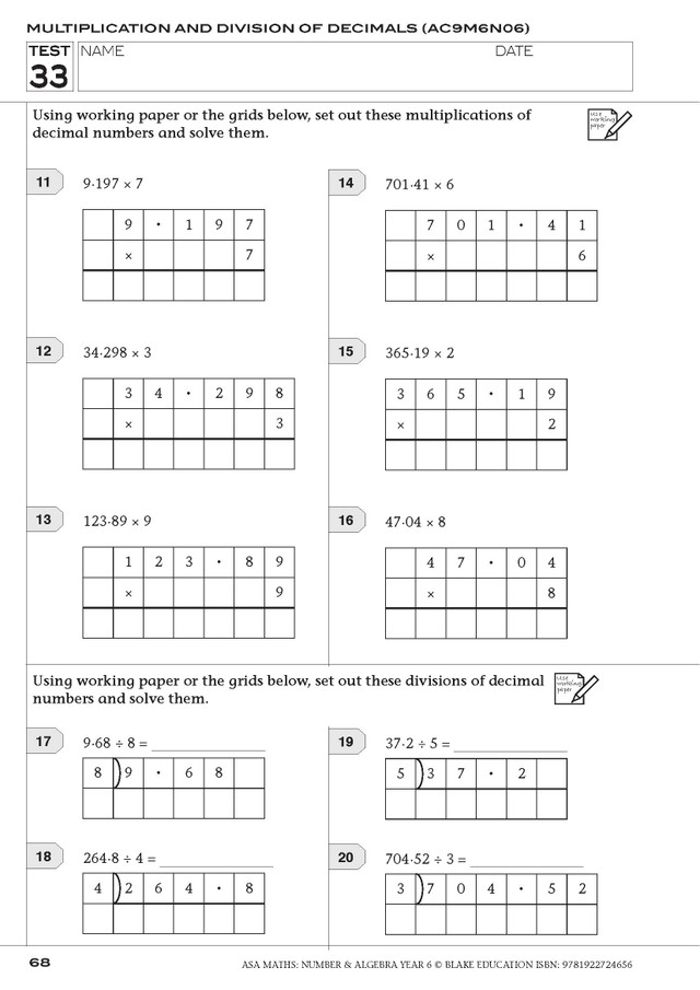Achievement Standards Assessment: Number and Algebra Year 6