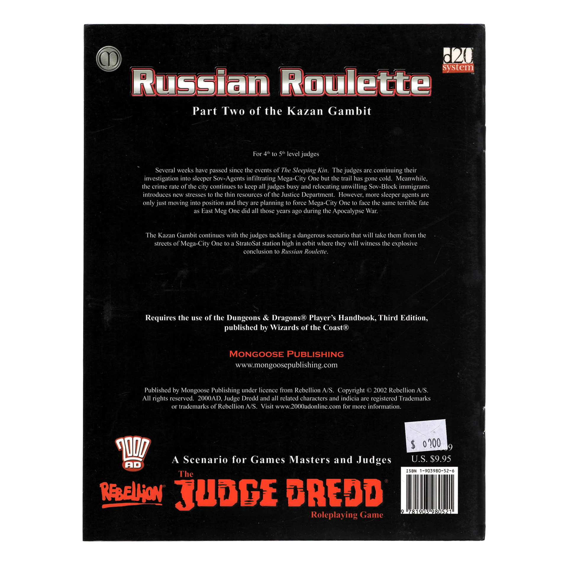d20 System (3.0) Judge Dredd RPG: Russian Roulette - Pre-owned - Your ...