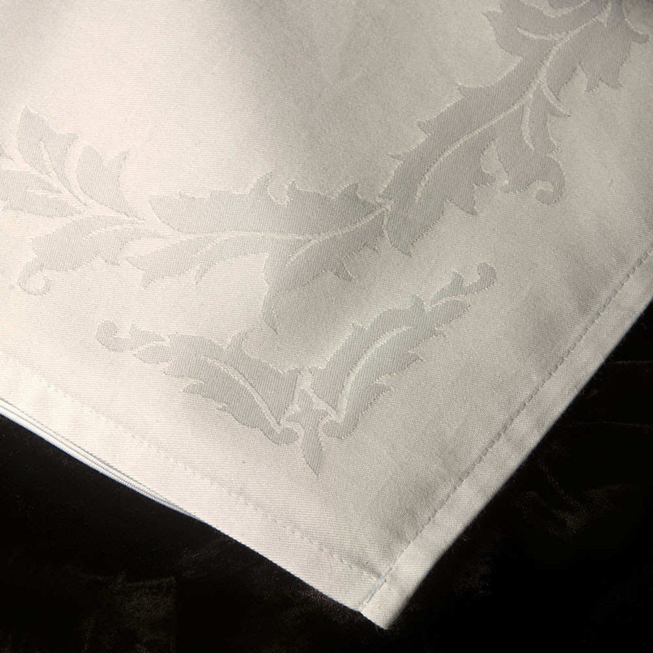 90 x 90 Baroque Pattern White Square Tablecloths|Blended Table Linen