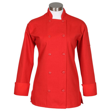 Fame C100P Women's Red Chef Coat with Side Vents