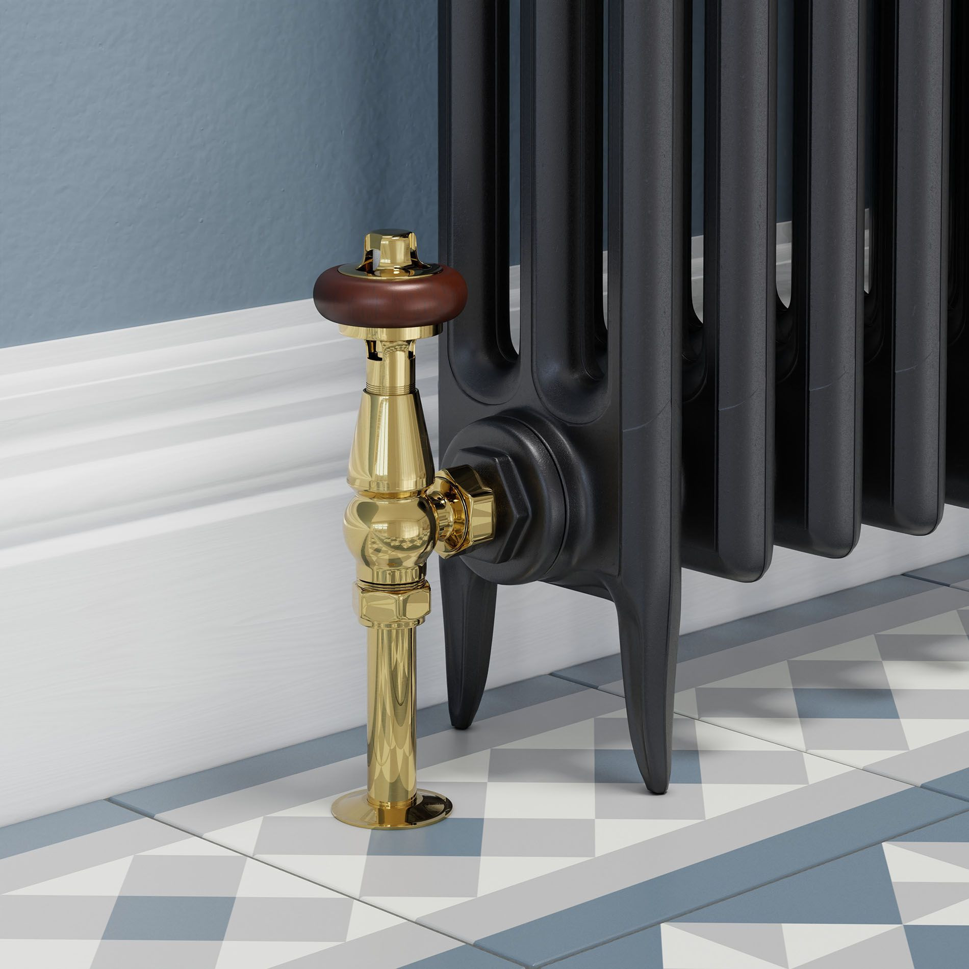 Faringdon Traditional Thermostatic Radiator Valve - Brass (Angled TRV)