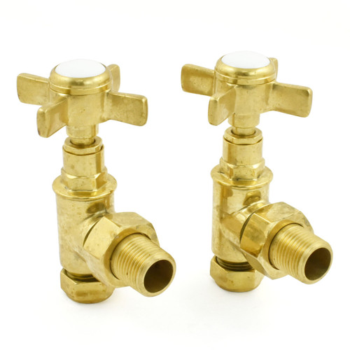 Westminster Crosshead Rad Valves Angled Unlacquered Brass (pair)