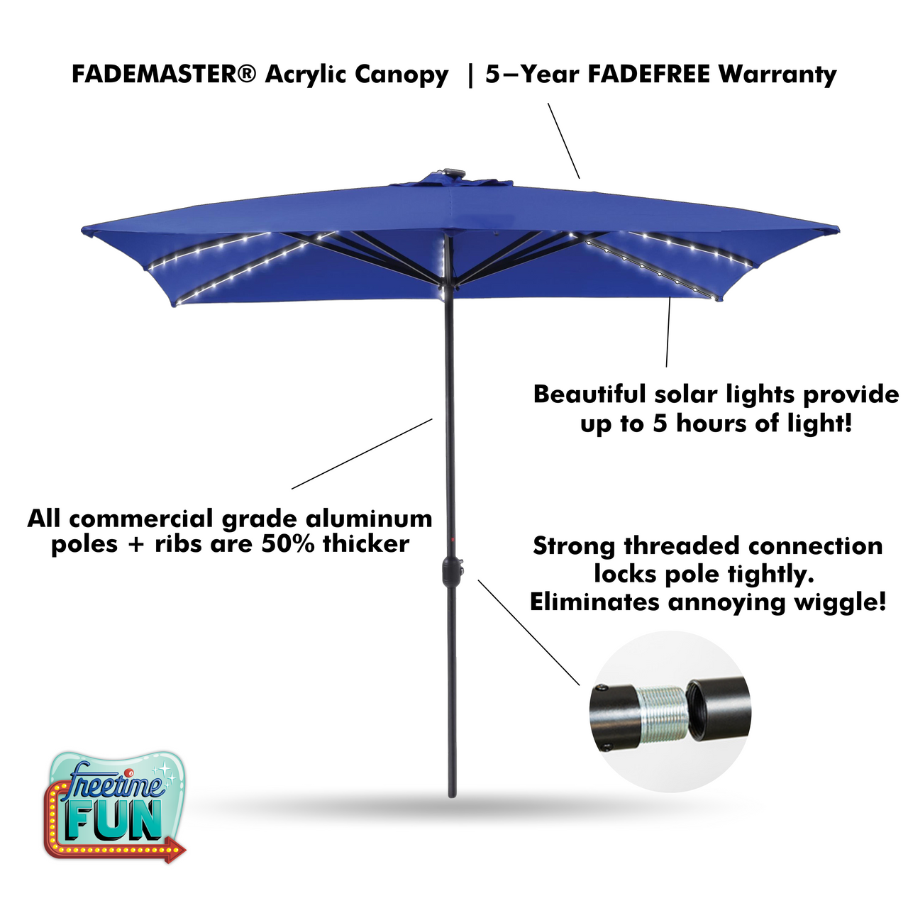 8' x 10' Solar Rectangular Umbrella - with Solar Lights!