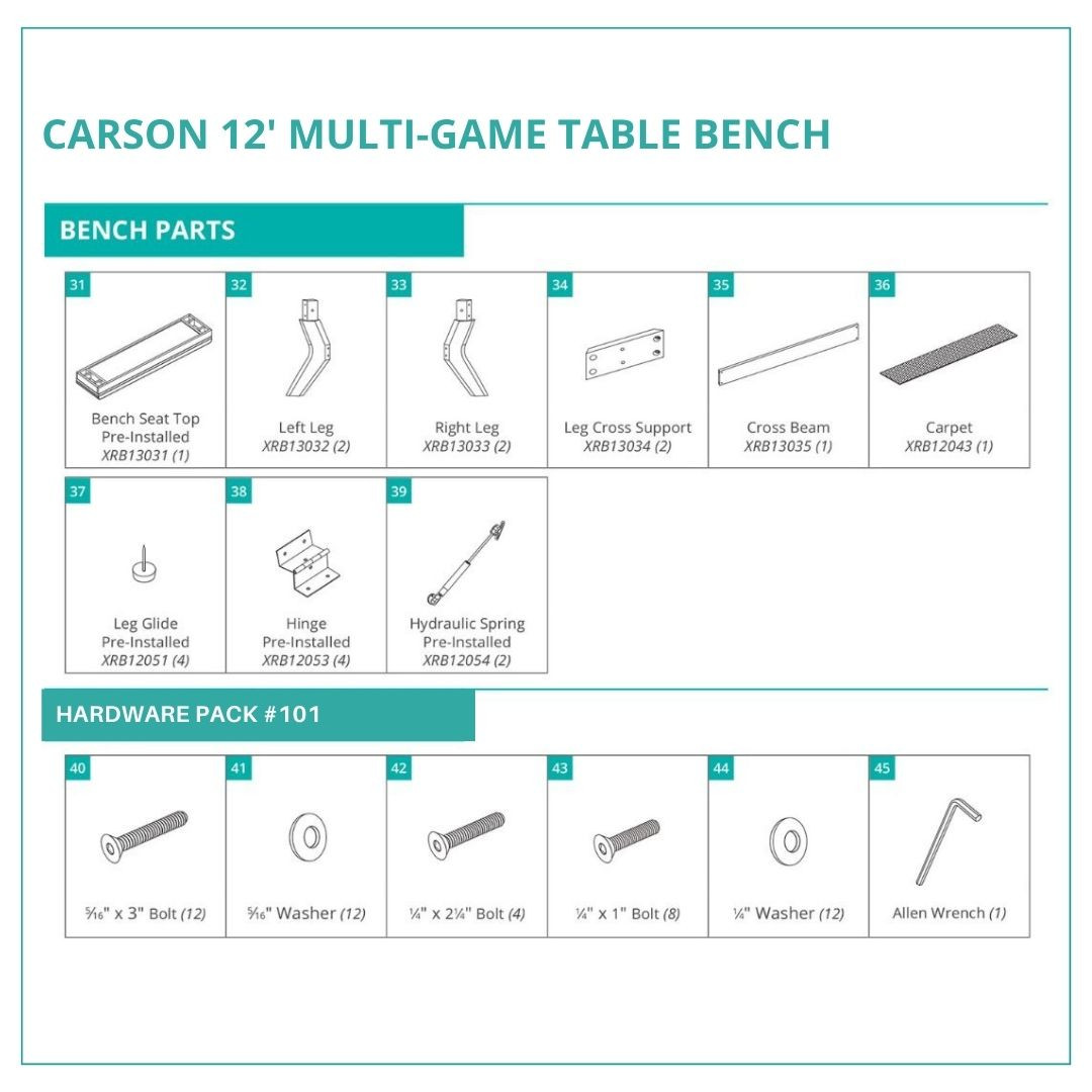 Carson 7' Multi-Game Table with Benches - Parts