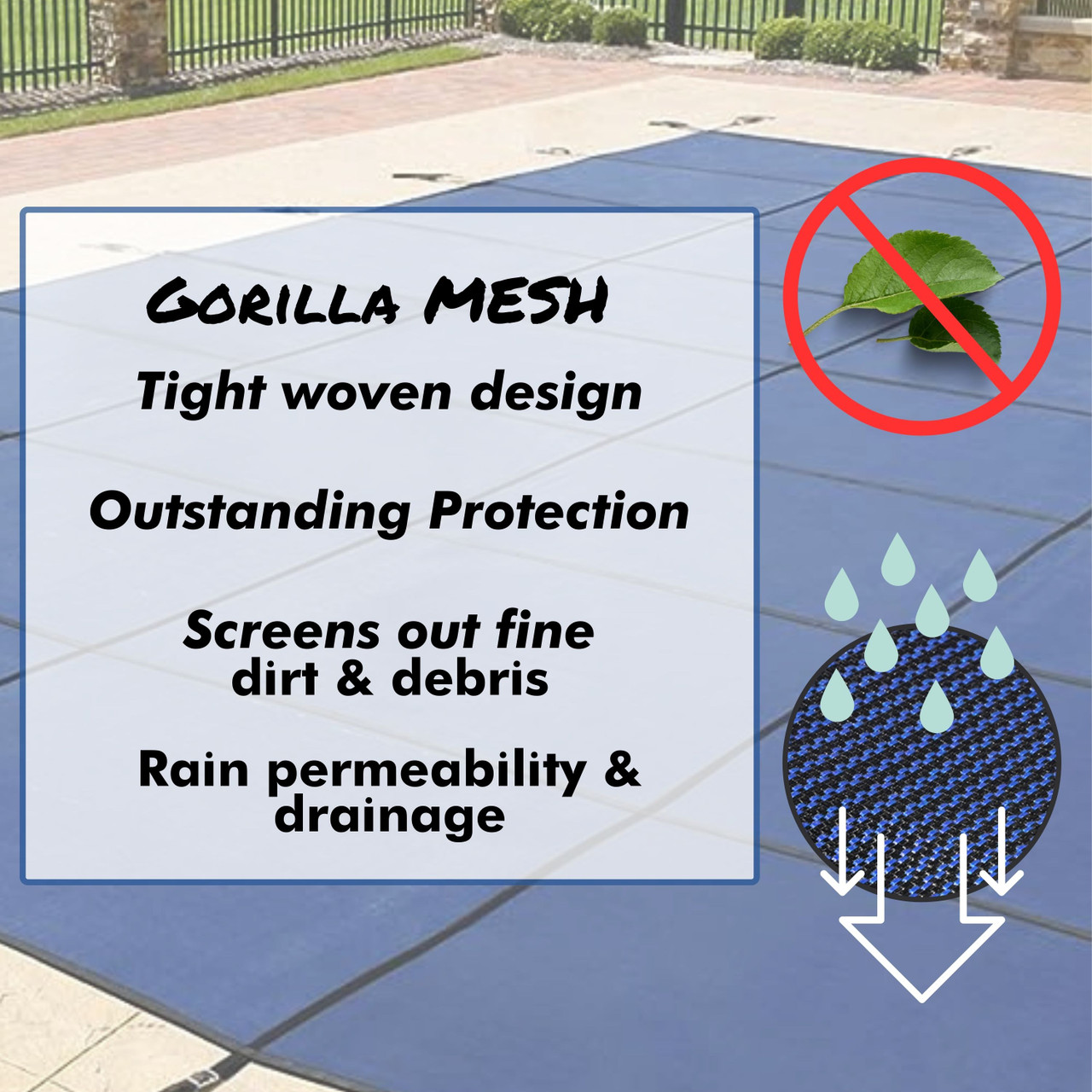 "Gorilla" Mesh Safety Pool Cover for In-Ground Pools- 16 YR Warranty