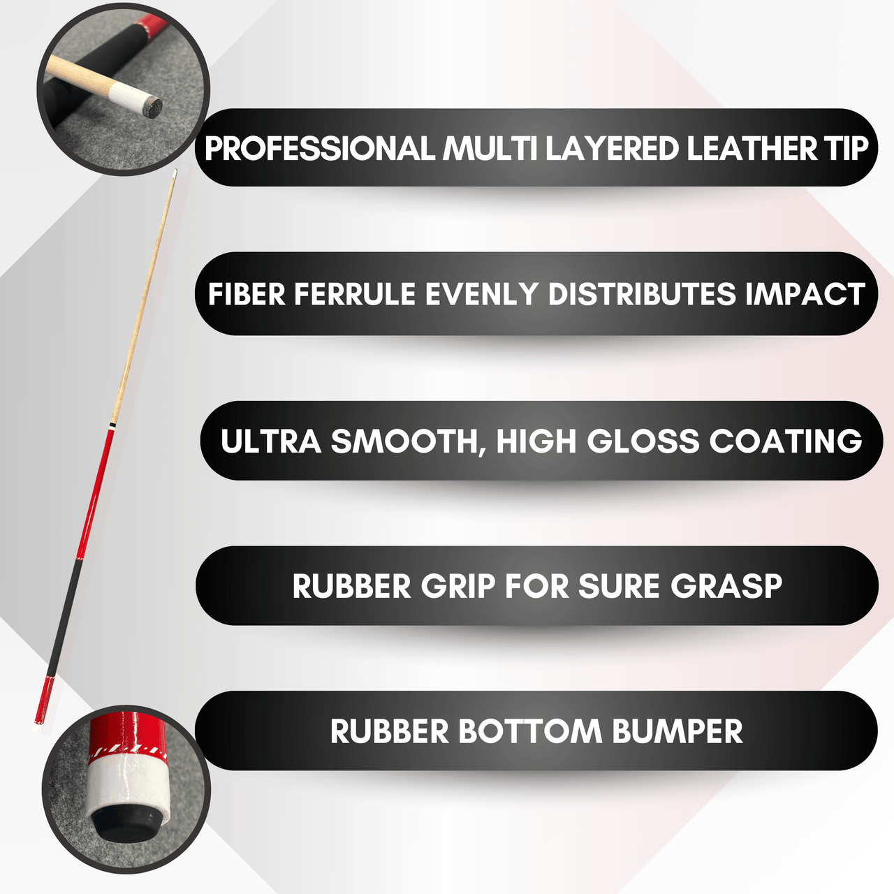Deluxe Pool cue 58” Canadian Hard Rock Maple 2-Piece Cues with Rubber Grips