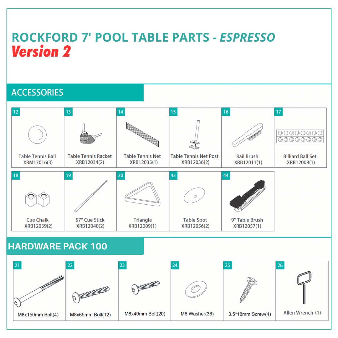 Rockford 7' Pool Table with Table Tennis Top and Benches in Espresso ...