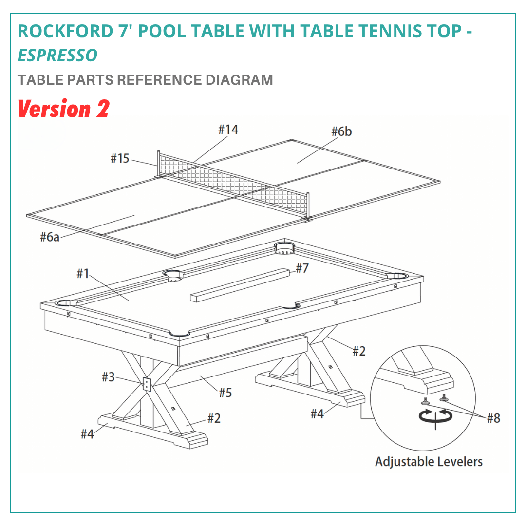 Rockford 7' Pool Table with Table Tennis Top and Benches in Espresso ...
