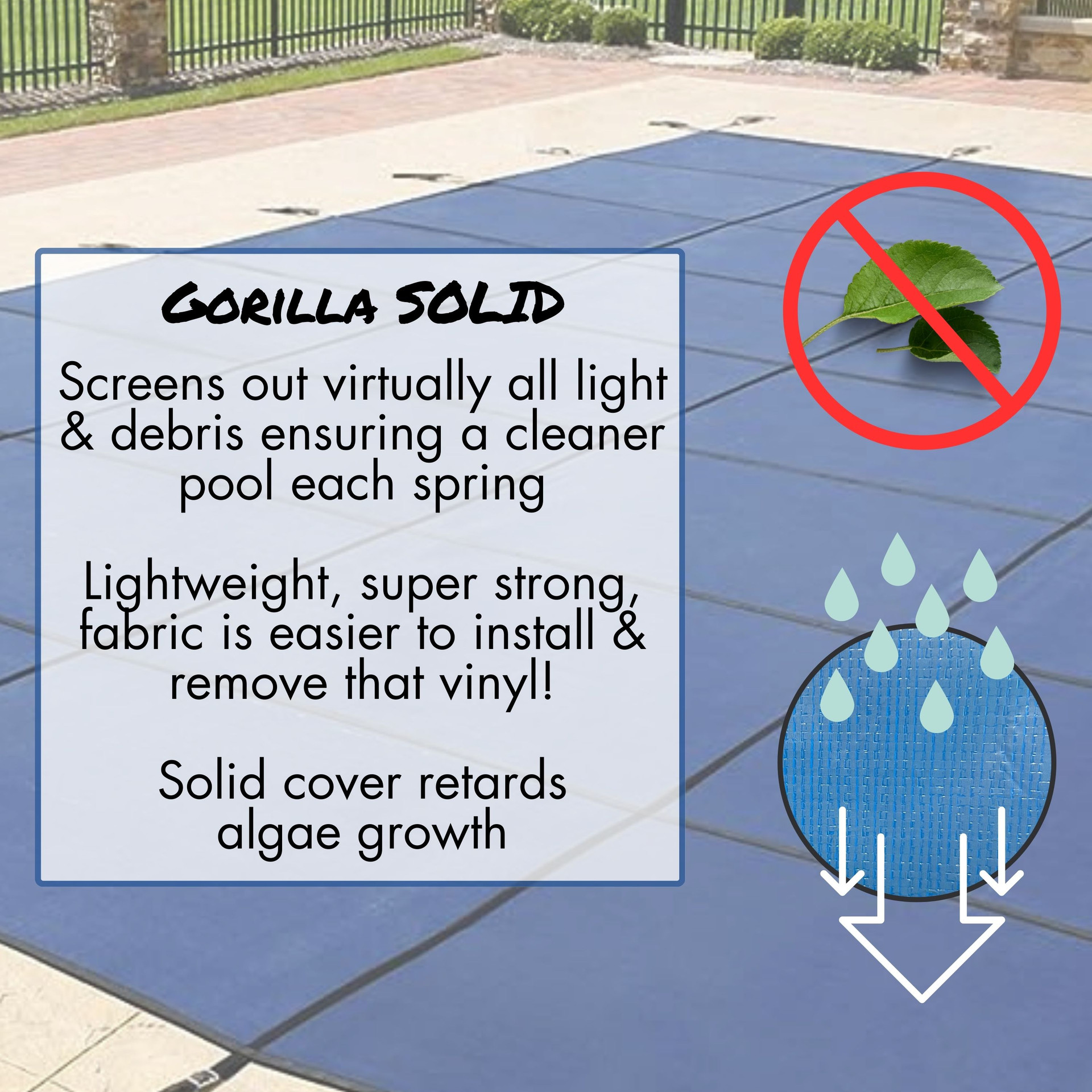 "Gorilla" Solid Safety Pool Cover for In-Ground Pools- 16 YR Warranty