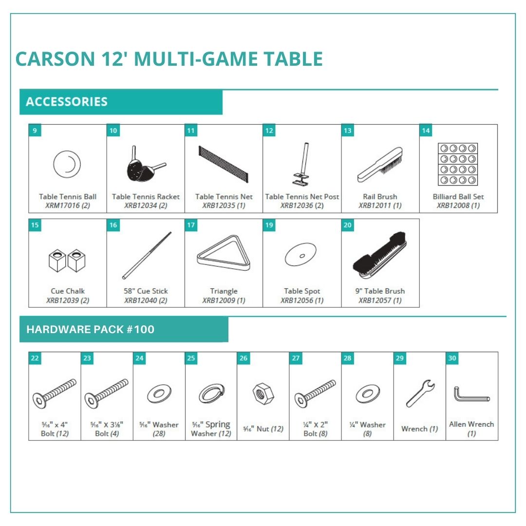 Carson 7' Multi-Game Table with Benches - Parts