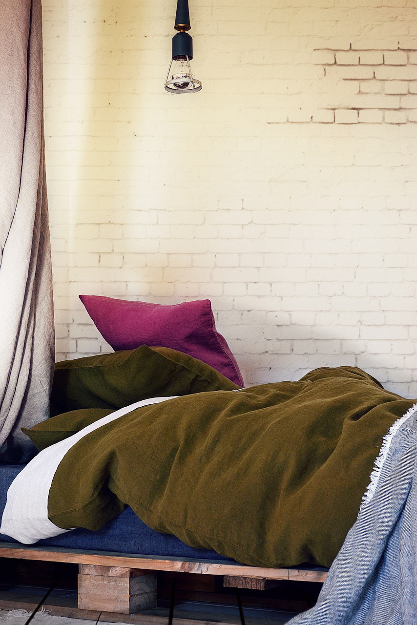 Dark Olive Green Natural Linen Duvet cover