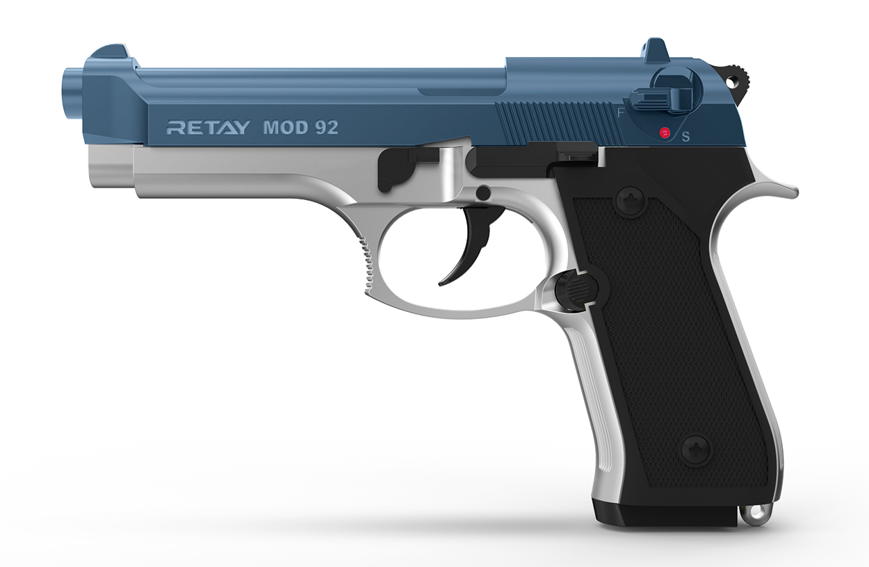 Retay MOD92 - Blank Starting Pistol in Chrome With Blue (9mm ...