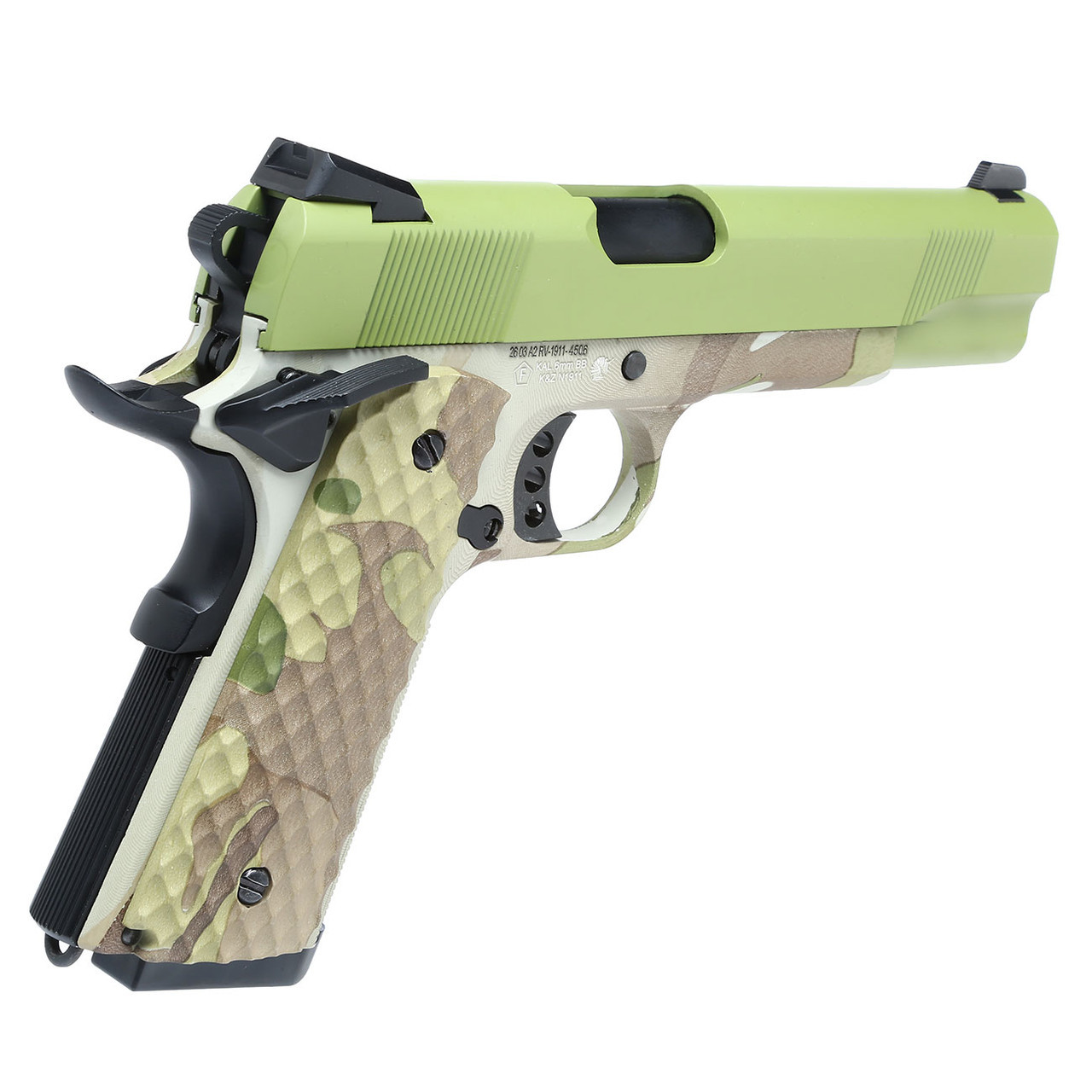 Raven M1911 GBB Airsoft Pistol Camo Frame with Green Slide - bbgunsuk.co.uk