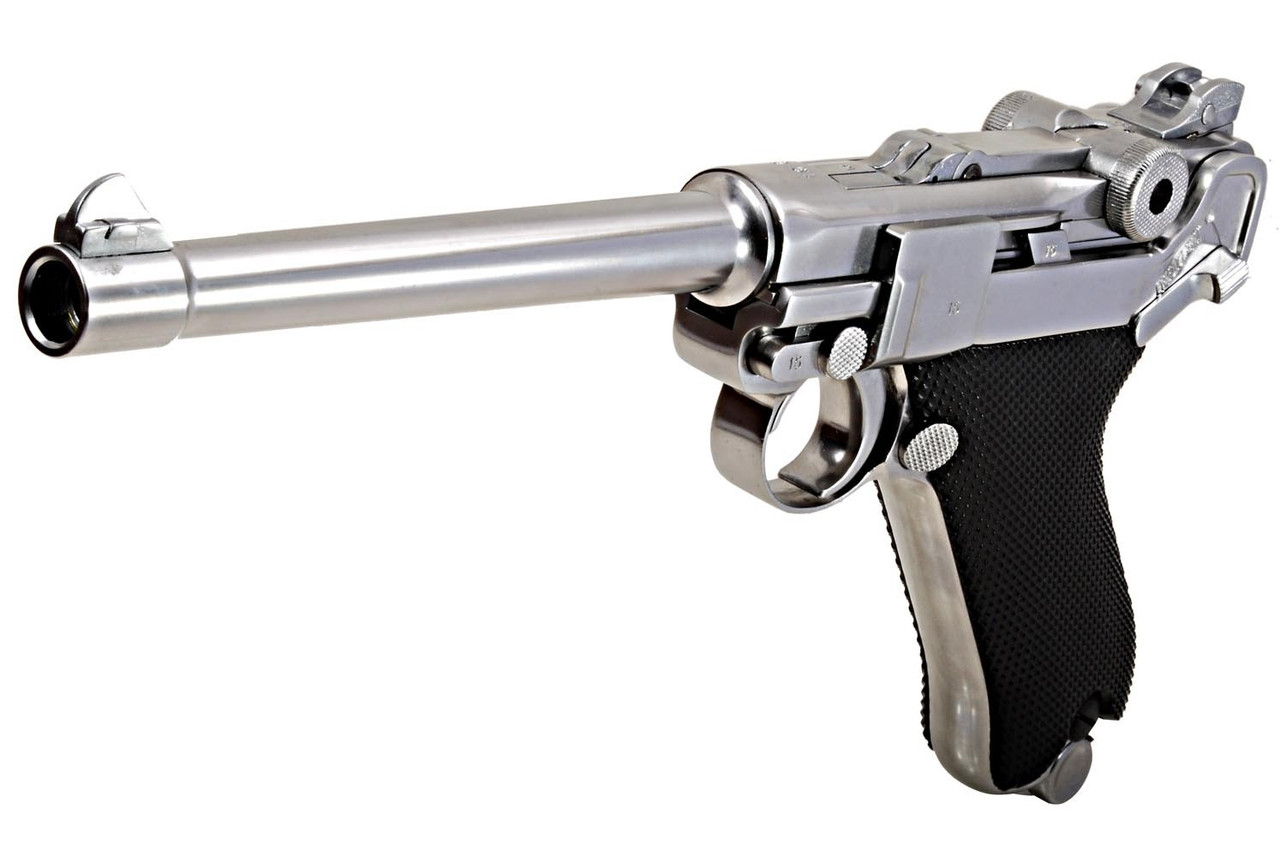 WE P005 P08 Luger Gas Blow Back Pistol 6" Silver