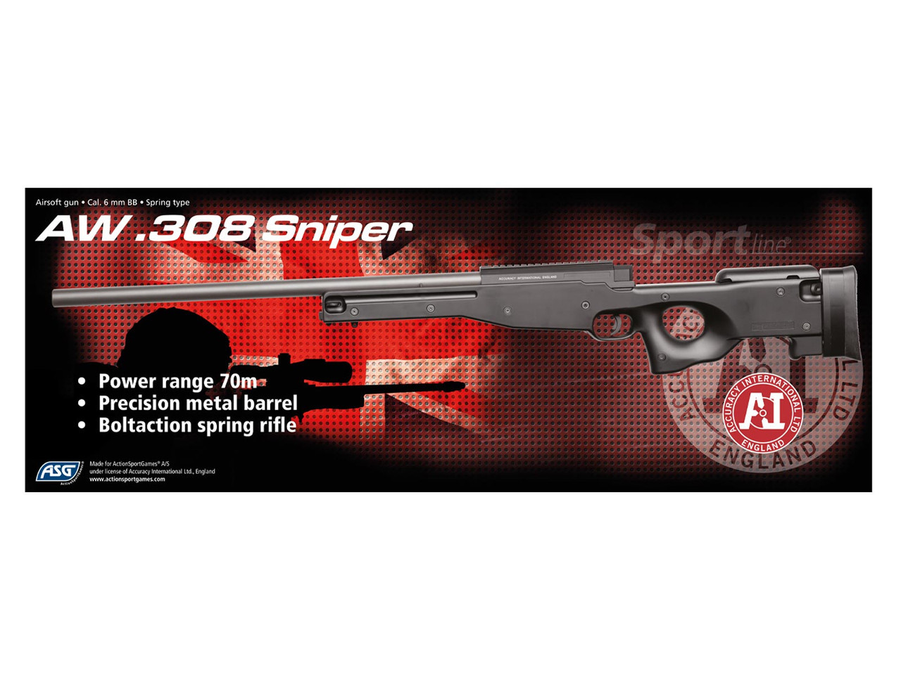 ASG - AW 308 Bolt Action Airsoft Sniper Rifle in Black - bbgunsuk.co.uk