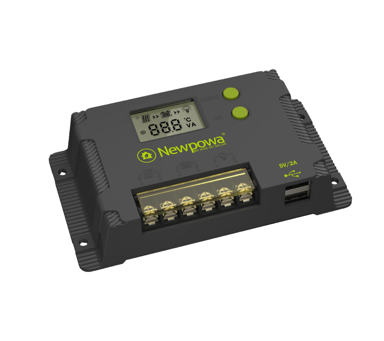 10A PWM Solar Charge Controller w/ Auto 12V/24V DC Detection -Newpowa