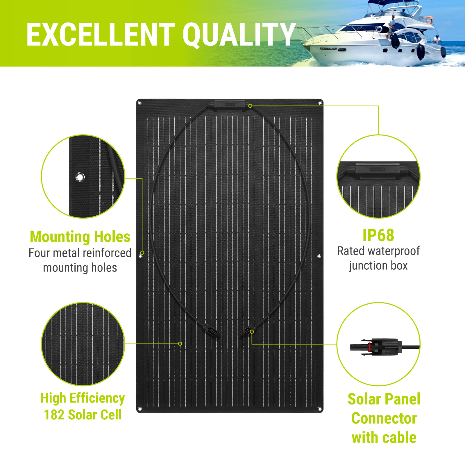 New Black 100W 12V Mono Semi-Flexible Solar Panel & Lightweight -Newpowa