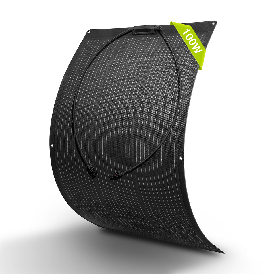 New Black 100W 12V Mono Semi-Flexible Solar Panel & Lightweight -Newpowa