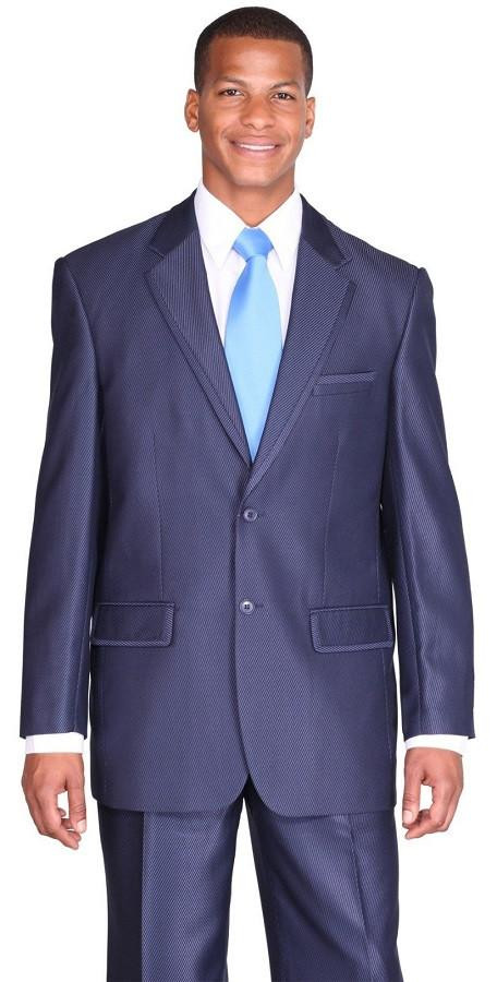 Men's Shiny Sharkskin Suit Blue 2 Button Flat Front 57021