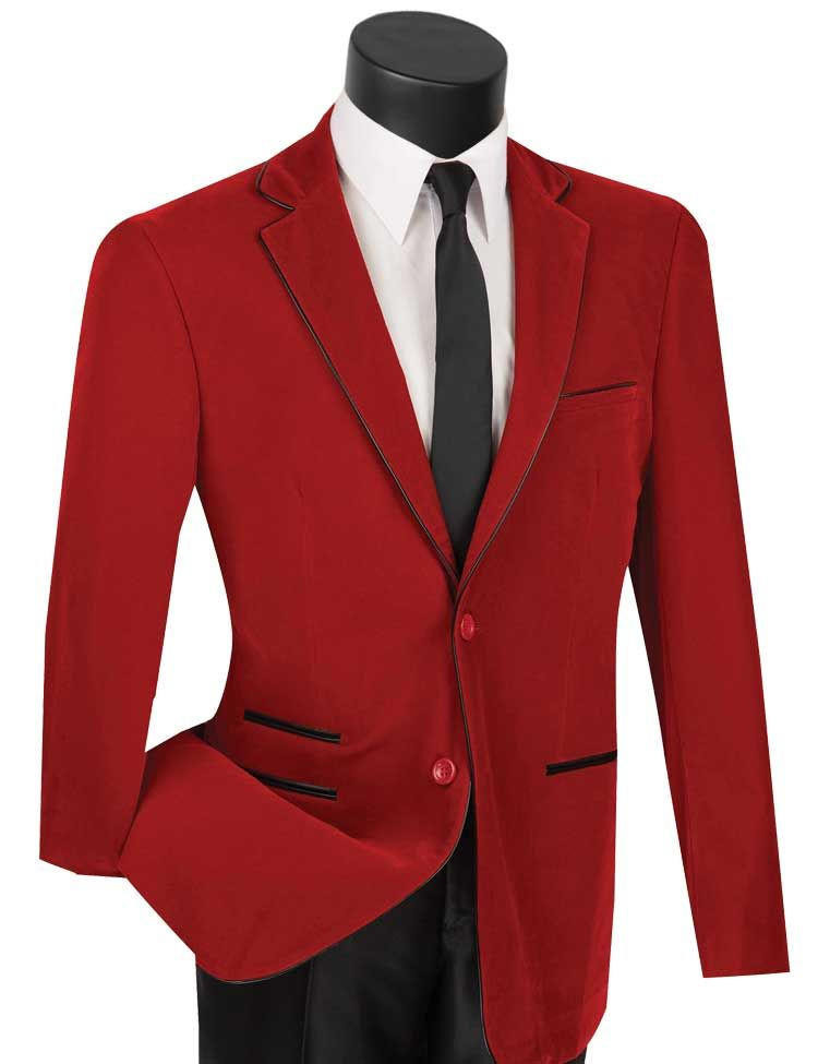 Red Slim Fit Velvet Blazer Mens Prom Party Casual Jacket Vinci BS-02