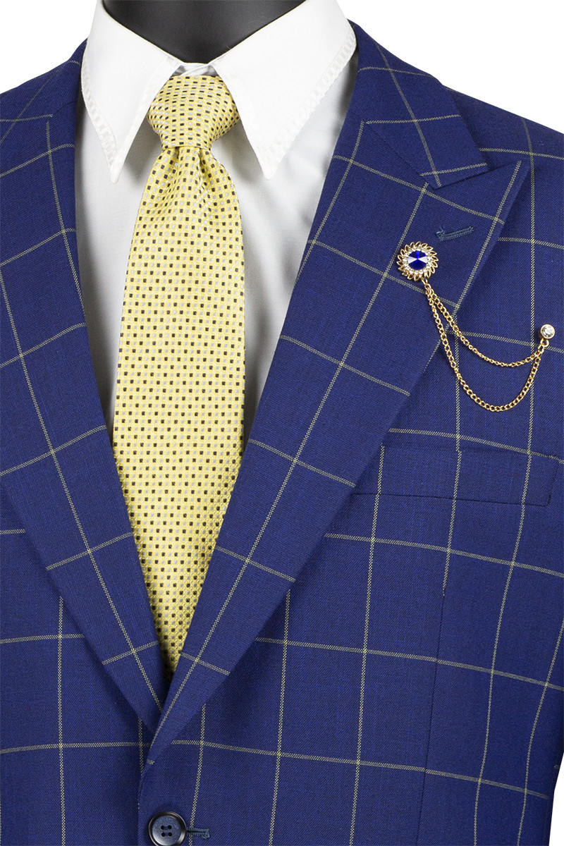 Vinci Navy Windowpane Suit For Men Regular Fit Square Pattern 2RW-2 ...