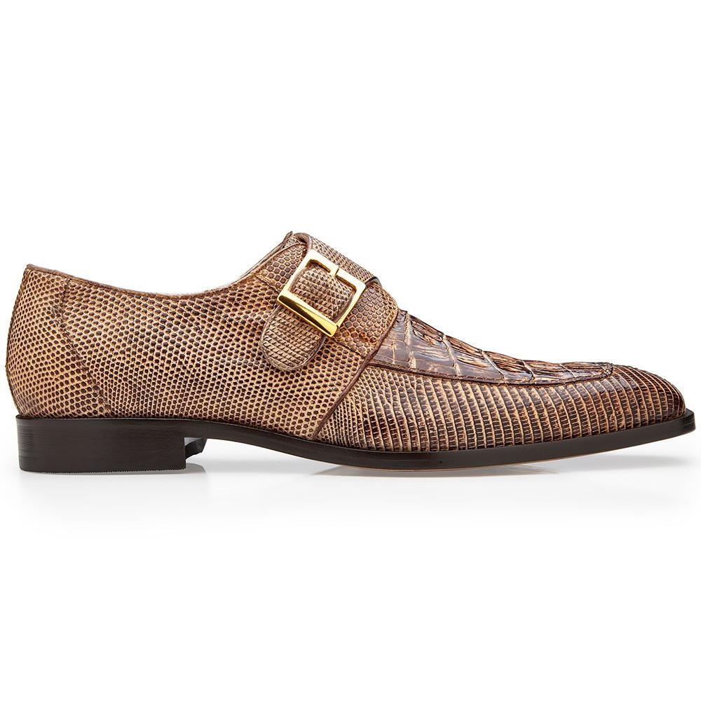 Belvedere Mens Espresso Monk Strap Shoe Crocodile Lizard Pablo